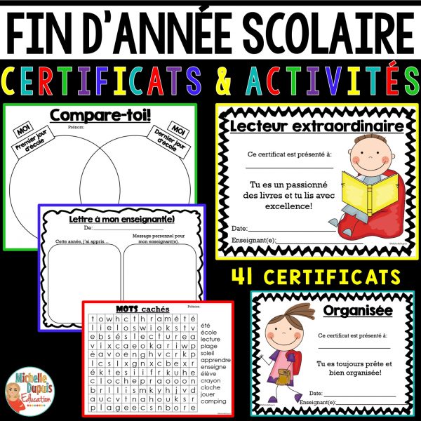 Fin d'année scolaire - Activités et certificats - Michelle Dupuis Education