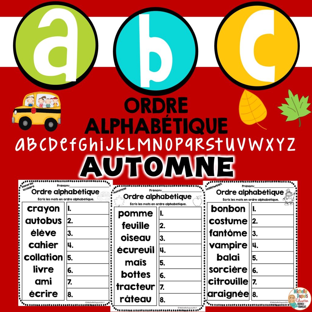 Ordre alphabétique - Thème: AUTOMNE - Michelle Dupuis Education
