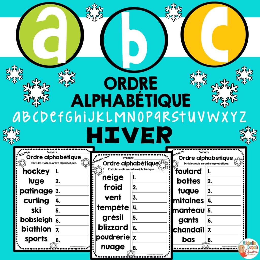 Ordre alphabétique - thème HIVER - Michelle Dupuis Education